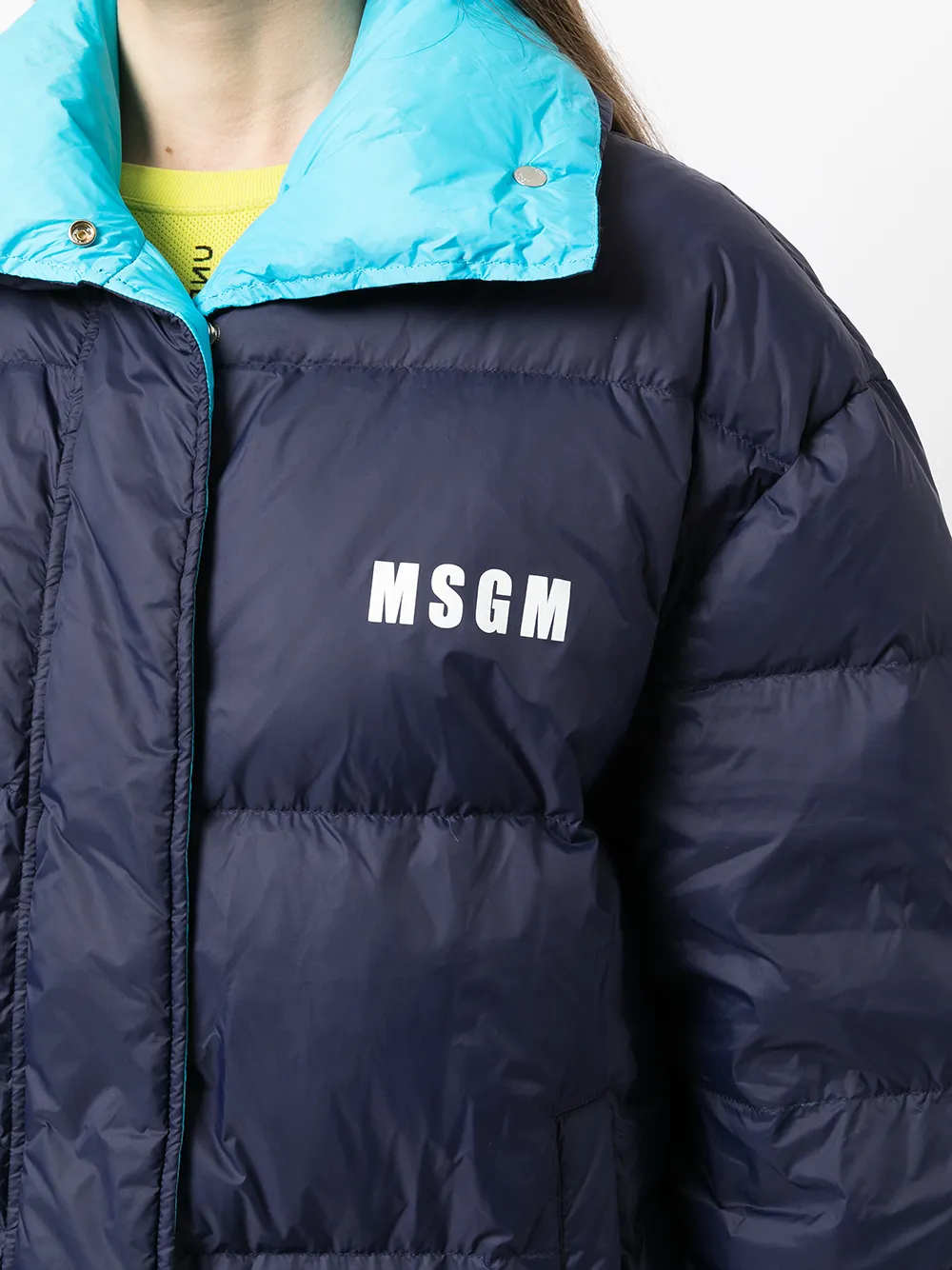 Msgm Chest-logo Oversized Puffer Coat In Blue | ModeSens