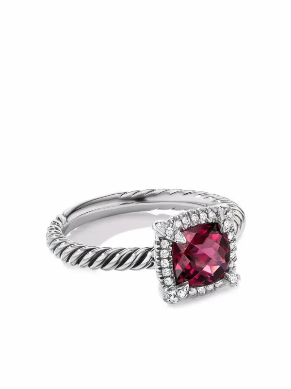 David Yurman sterling silver Petite Chatelaine rhodolite garnet and diamond ring 7mm women Sterling Silver Rhodolite 5