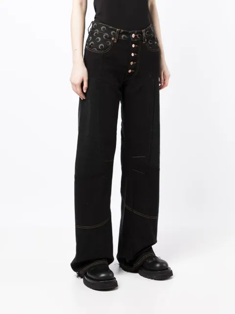 Marine Serre Panelled wide-leg Jeans - Farfetch