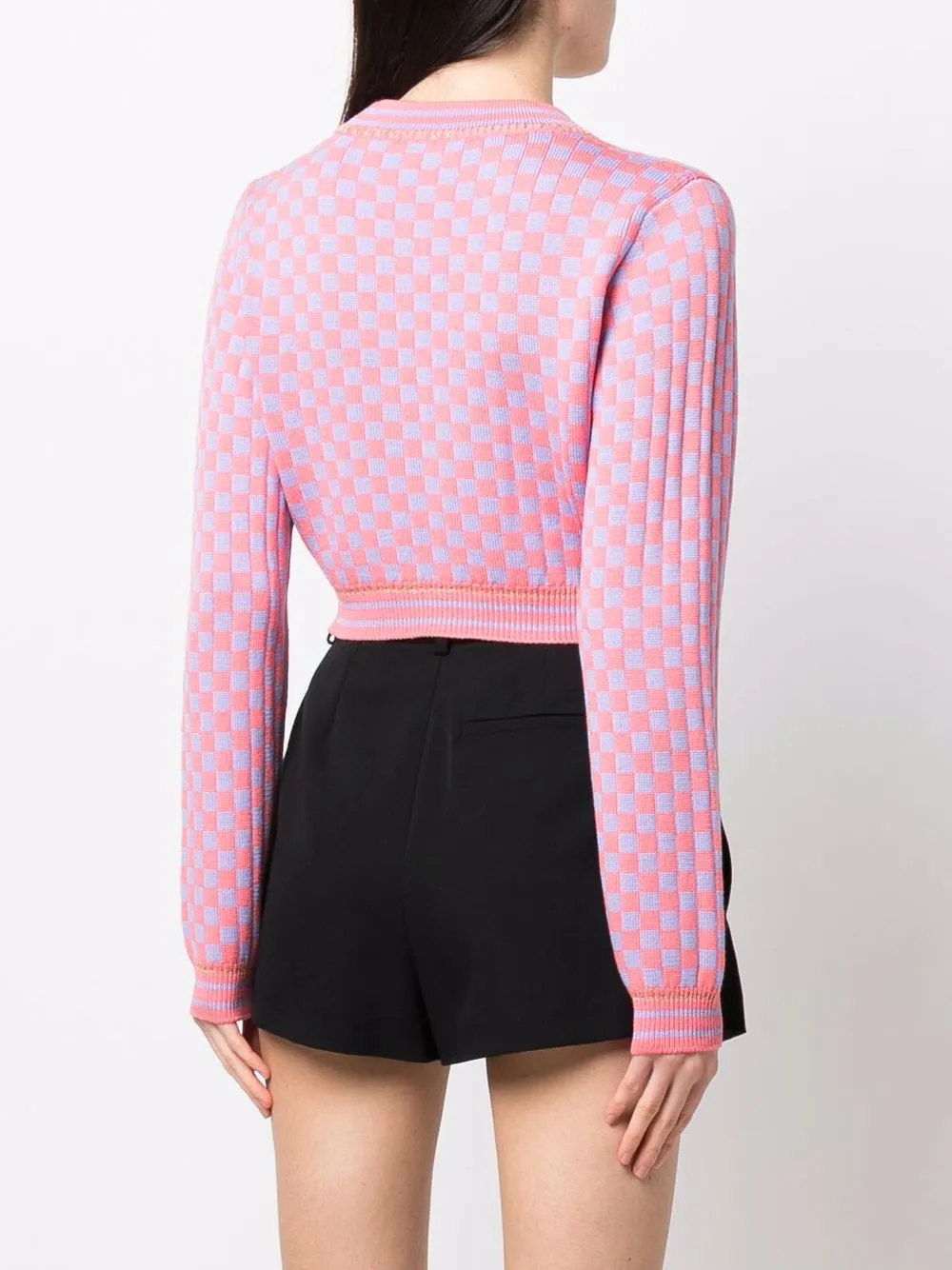 Versace Pink & Purple Checkboard Cropped Cardigan | ModeSens