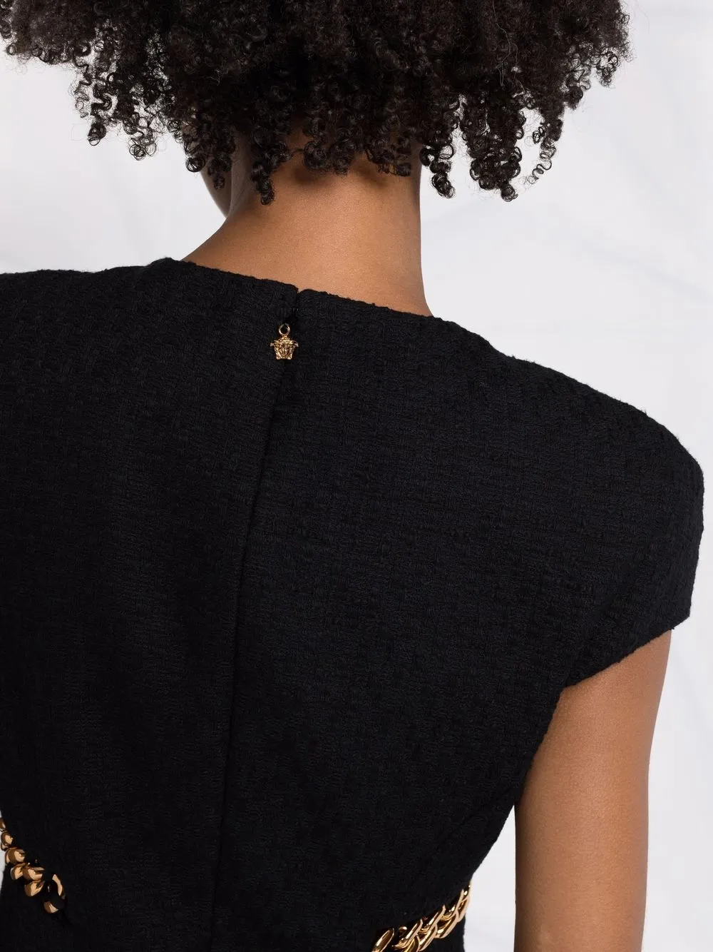 Versace Woven chain-link Mini Shift Dress | Black | FARFETCH