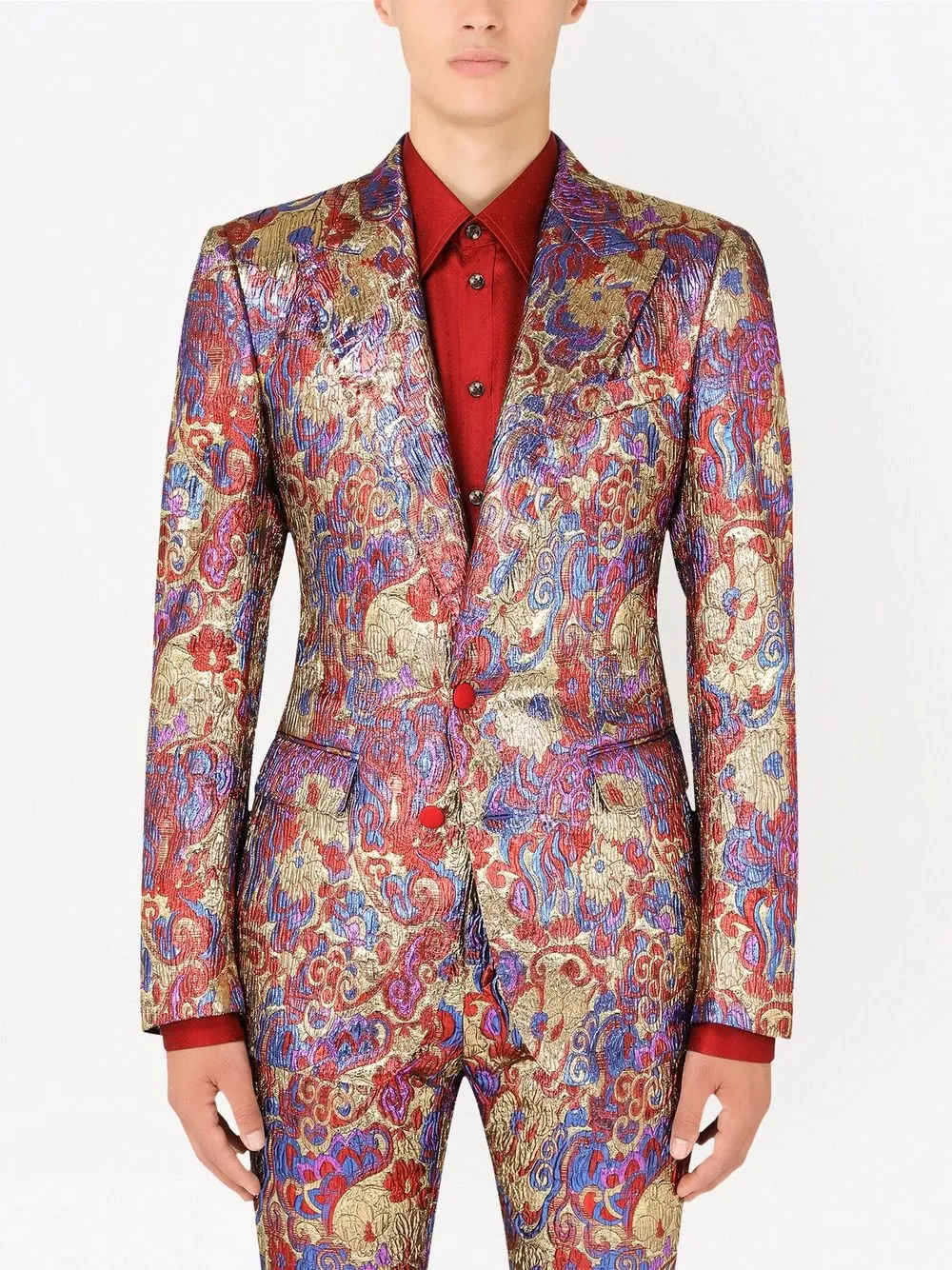 Dolce And Gabbana Patterned Jacquard Single Breasted Blazer Multicolour