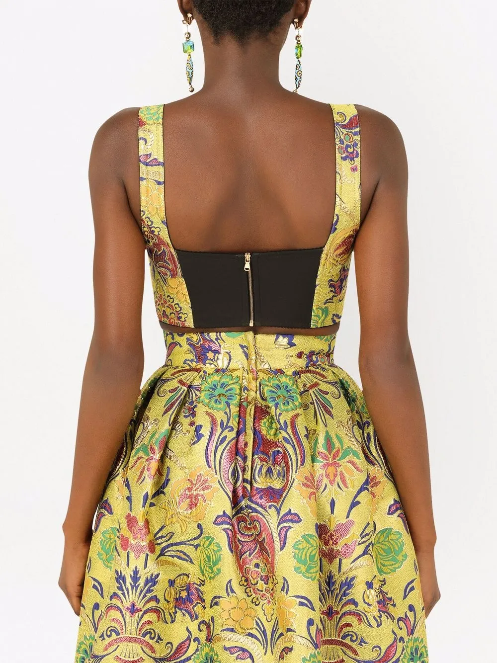 Dolce & Gabbana paisley-print Silk Crop Top | Yellow | FARFETCH