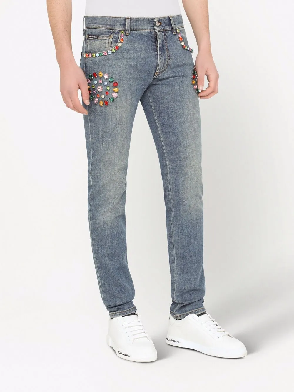Dolce & Gabbana gemstone-embellished mid-rise Slim Fit Jeans - Farfetch