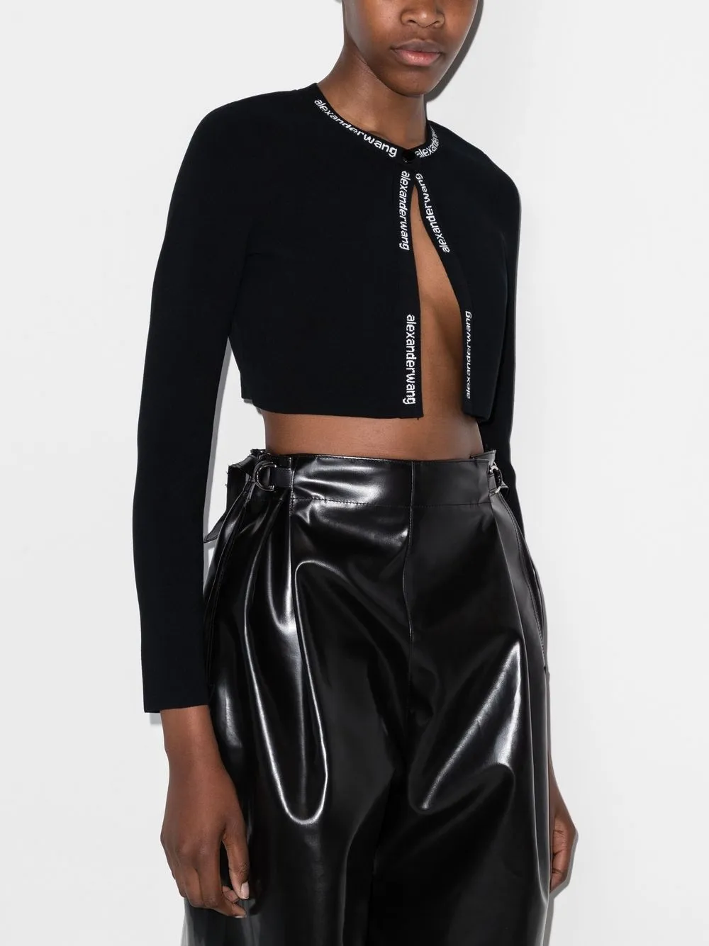Alexander Wang logo-trim Cropped Cardigan - Farfetch Alexander Wang logo-trim Cropped Cardigan - Farfetch