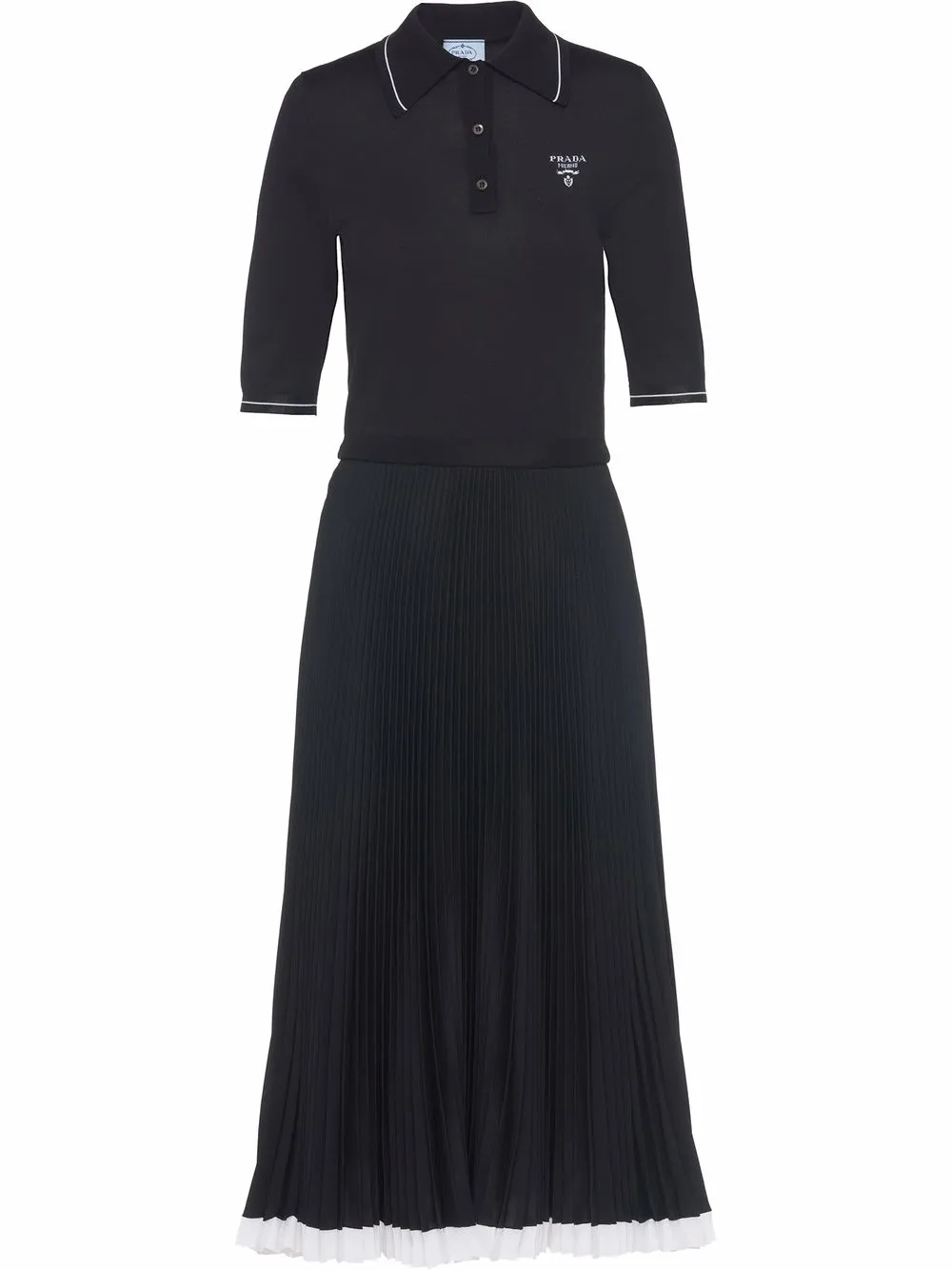 Prada Embroidered logo Pleated Silk Dress Farfetch