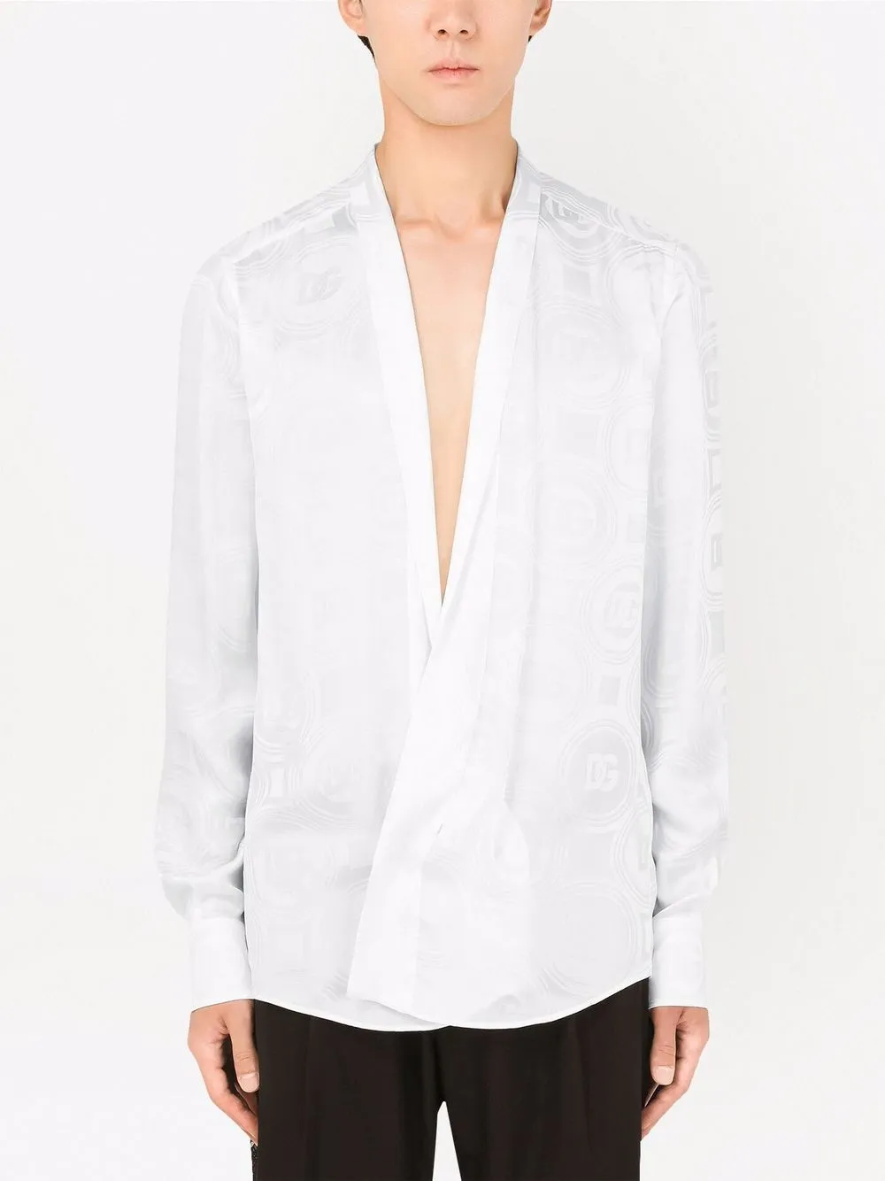 Dolce And Gabbana Dg Logo Jacquard Silk Shirt White Farfetch Uk
