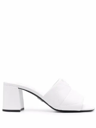 Prada 65mm logo-detail Quilted Leather Mules | White | FARFETCH AO