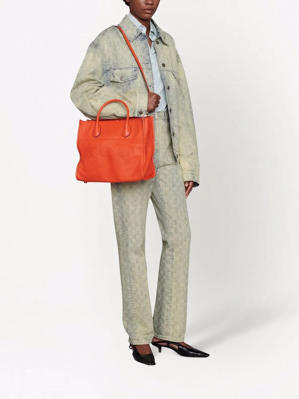 Gucci embossed-logo Leather Tote Bag - Farfetch