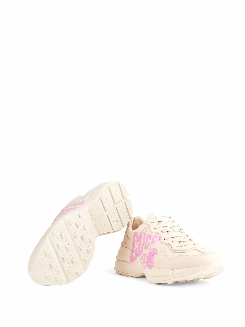 Gucci Lemon -print Rhyton Leather Sneakers In Ivory Leather | ModeSens