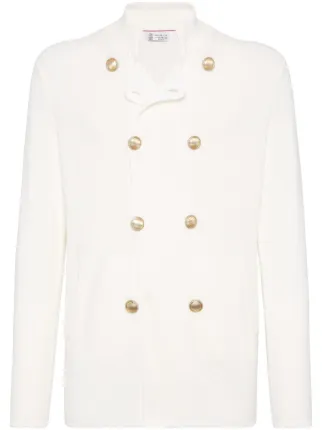 Brunello Cucinelli ribbed-knit double-breasted Cardigan | White | FARFETCH
