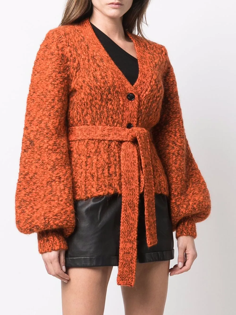 Ganni Mouline Puff-sleeve Chunky Knit Cardigan In Arancione | ModeSens