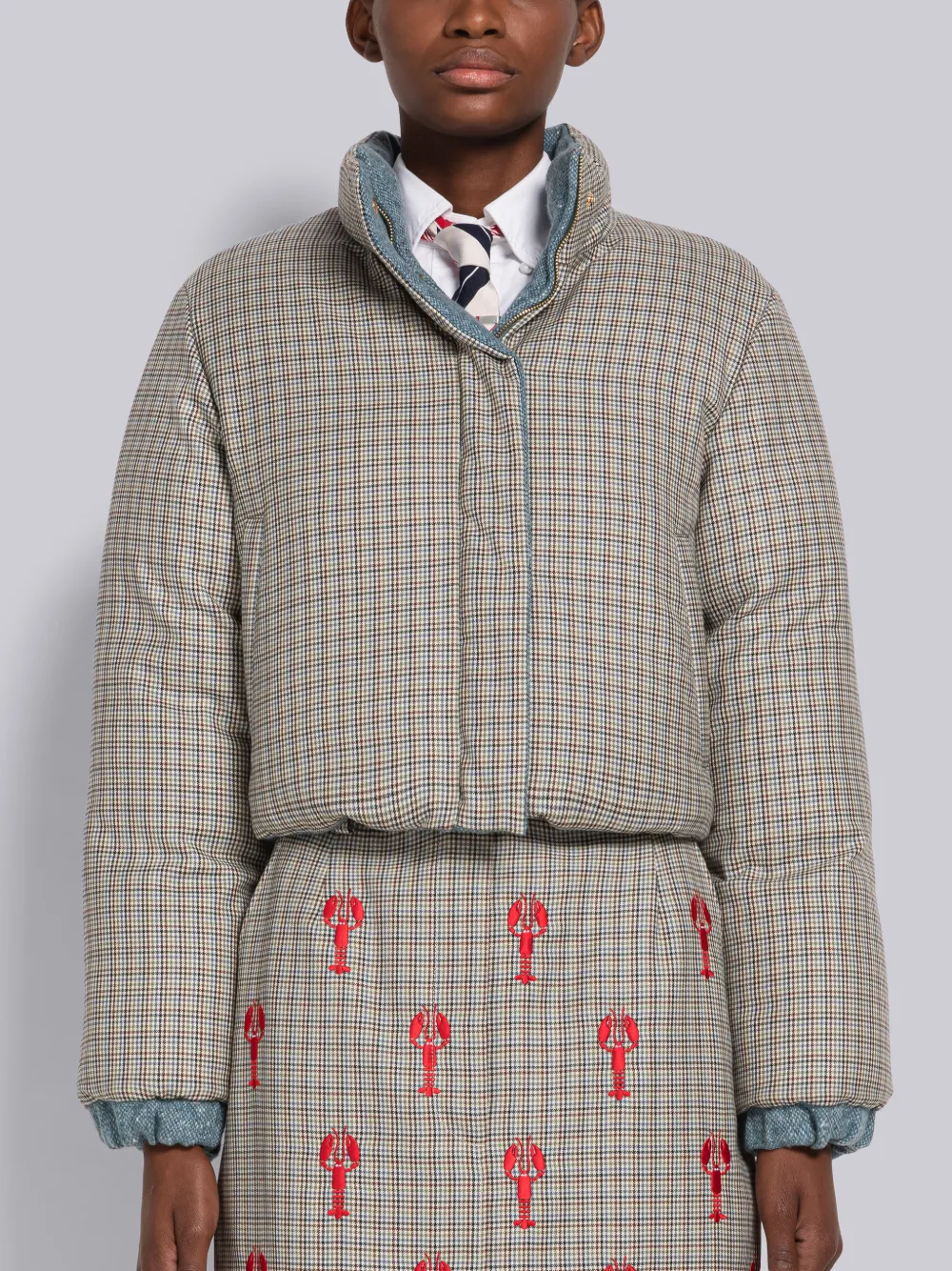 Thom Browne Houndstooth Donegal Wool Reversible Down Jacket In Blue ...