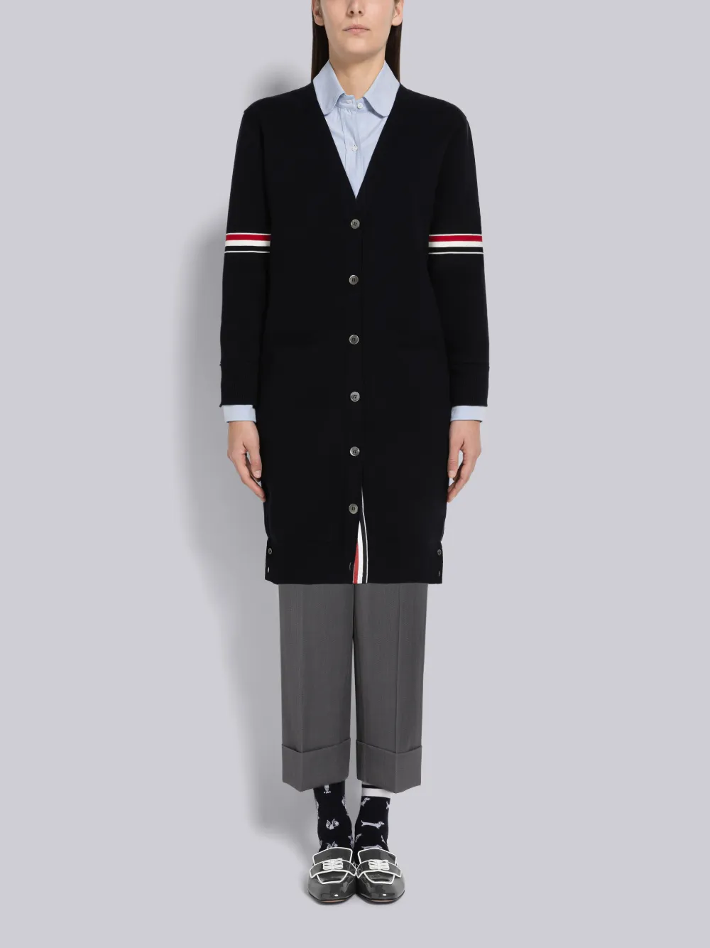 Thom Browne Milano Stitch Oxford Combo Cardigan Shirtdress In Blue ...
