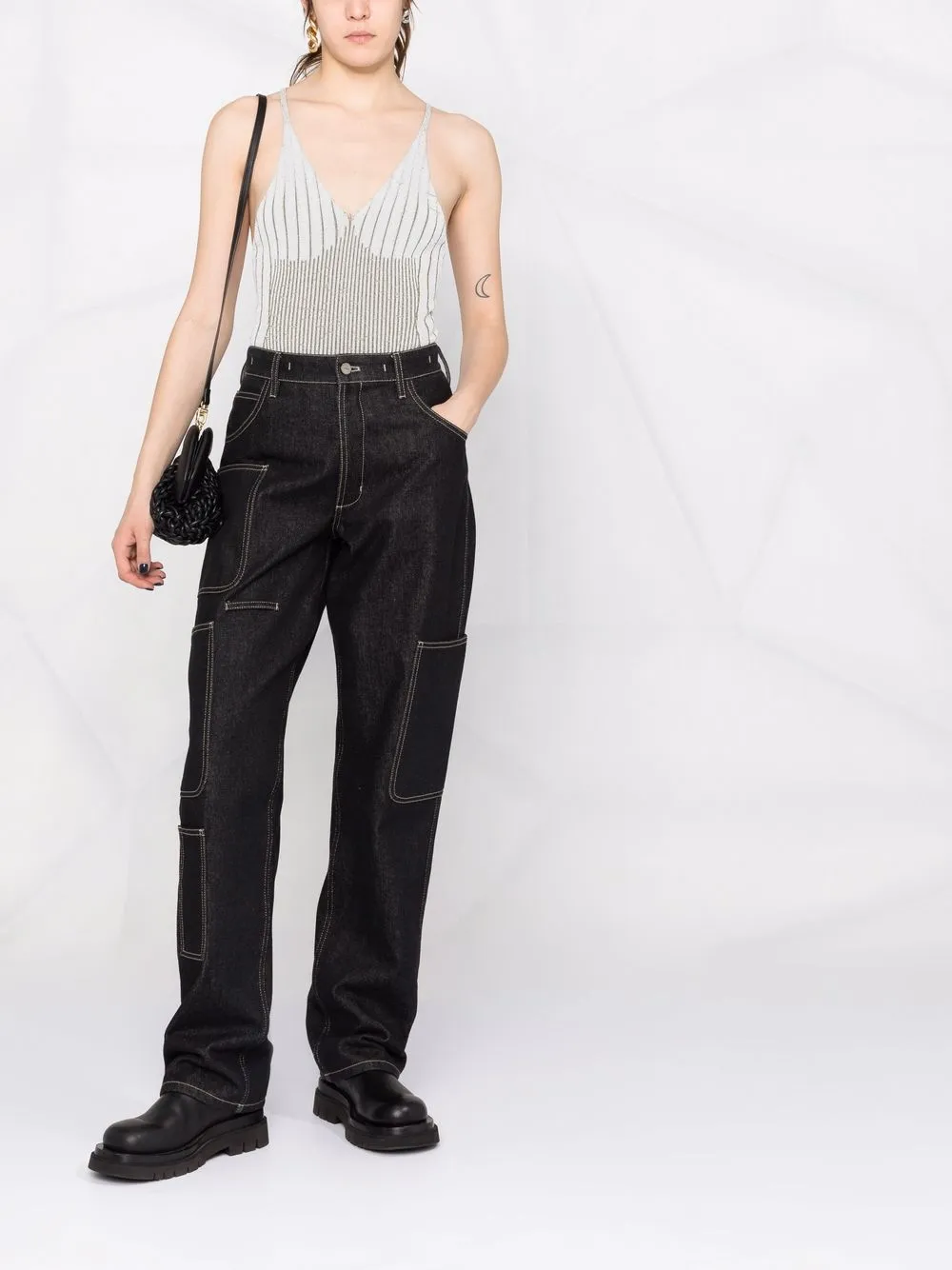 AERON Silver Metallic Striped Bodysuit - Farfetch