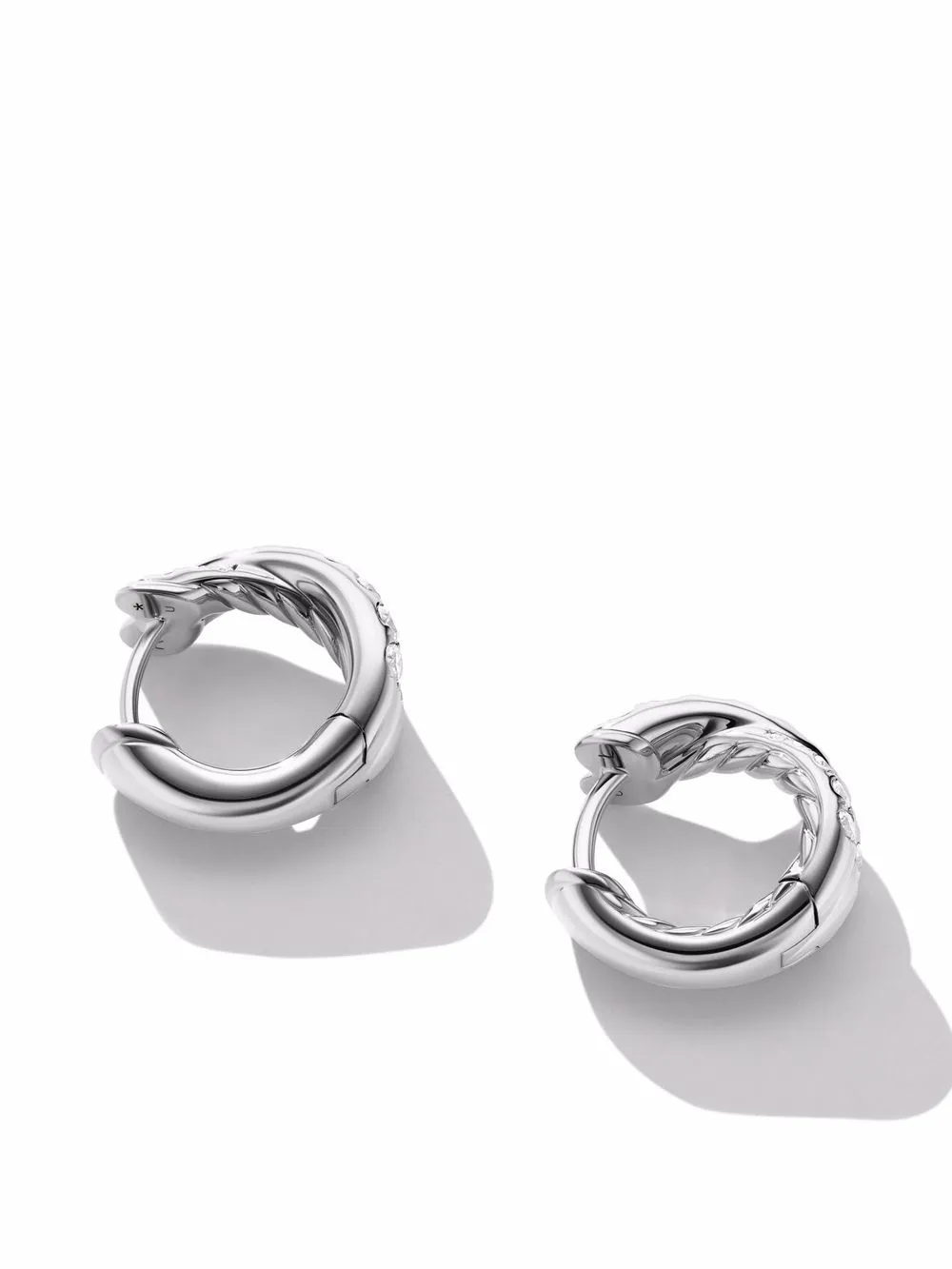 David Yurman 18kt White Gold Crossover Pavé Diamond Hoop Earrings ...