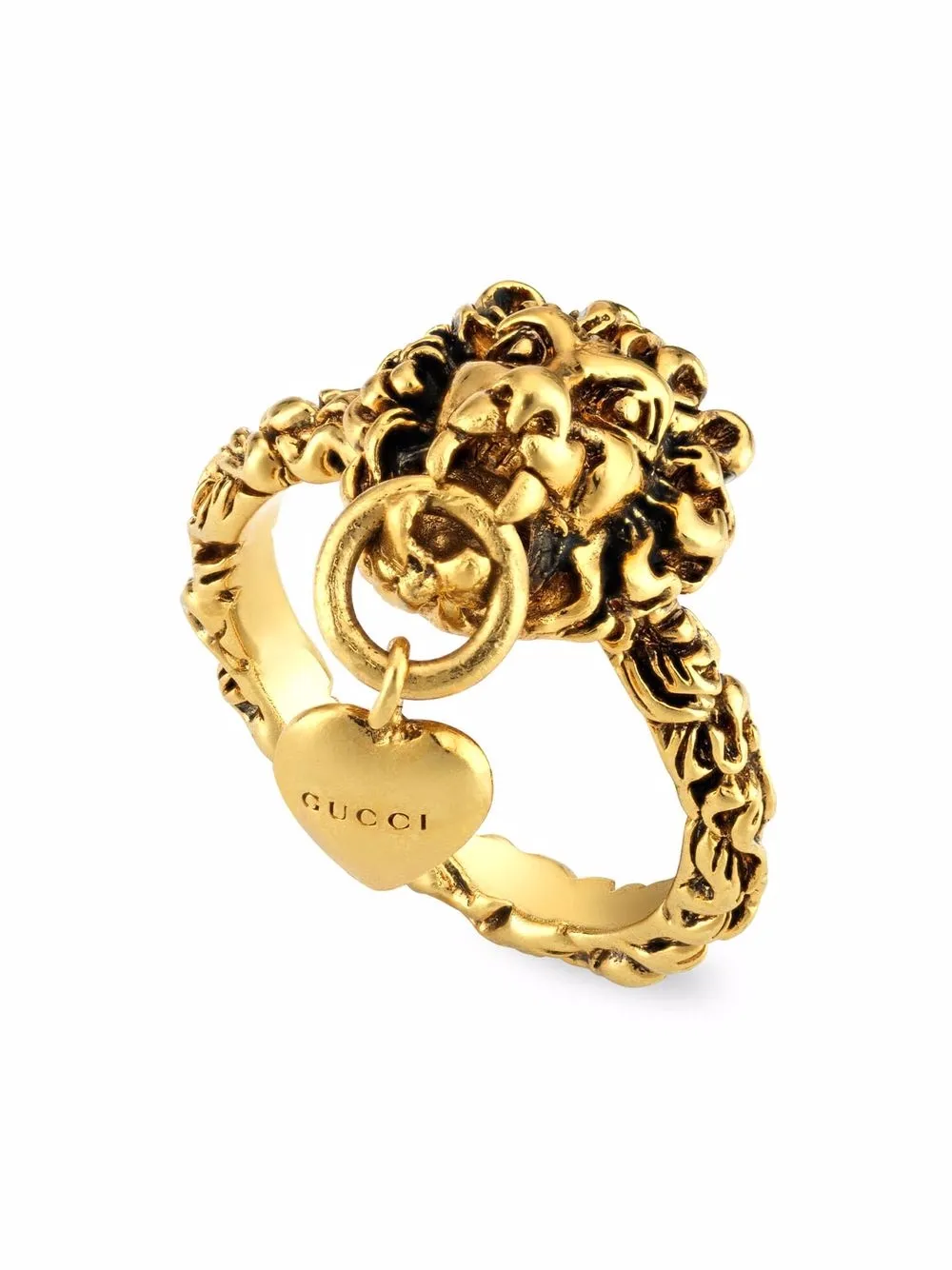 Gucci Lion Head-heart Textured Ring In Gold | ModeSens