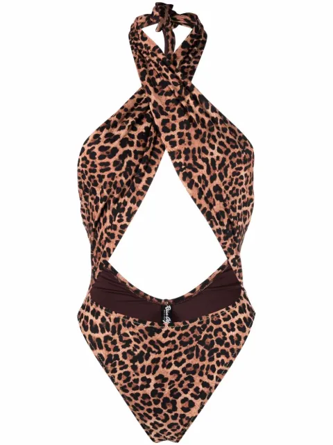 Shop Reina Olga Leopard Print Wrap Front Swimsuit With Express Delivery