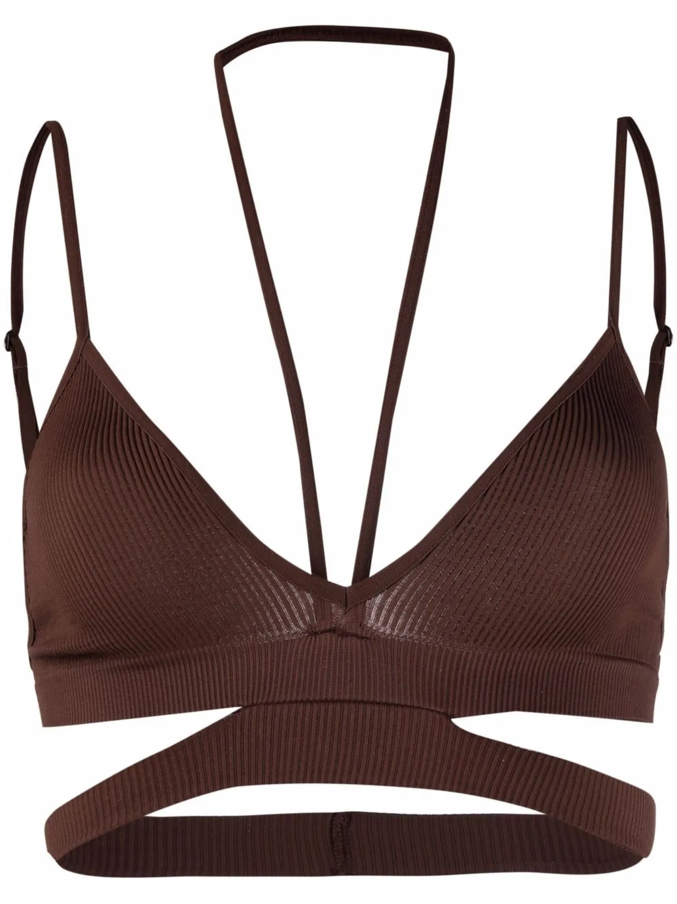 ANDREĀDAMO multi-strap ribbed bra brown | MODES