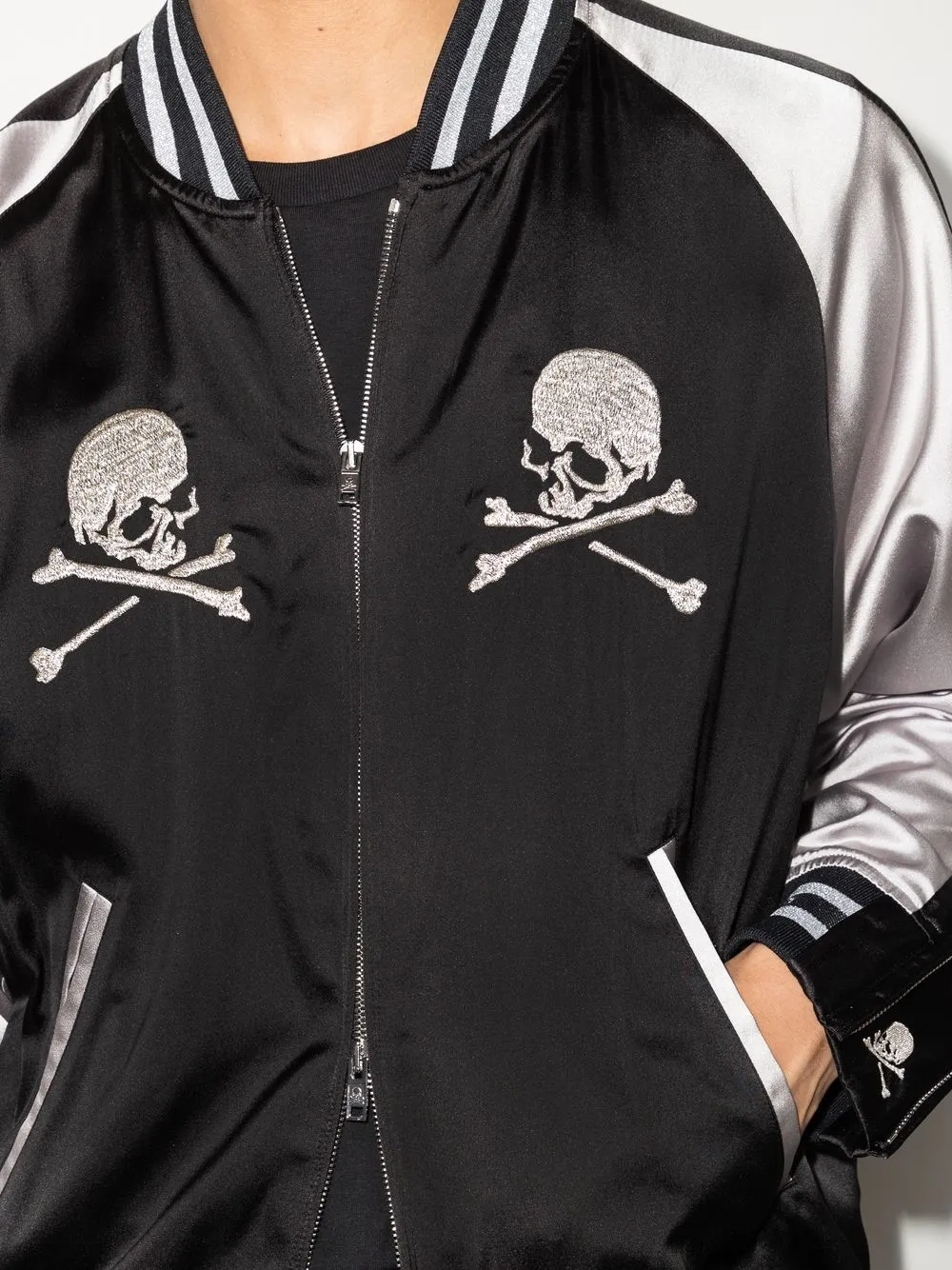 Mastermind Japan Skull-embroidered Silk Bomber Jacket In Black | ModeSens