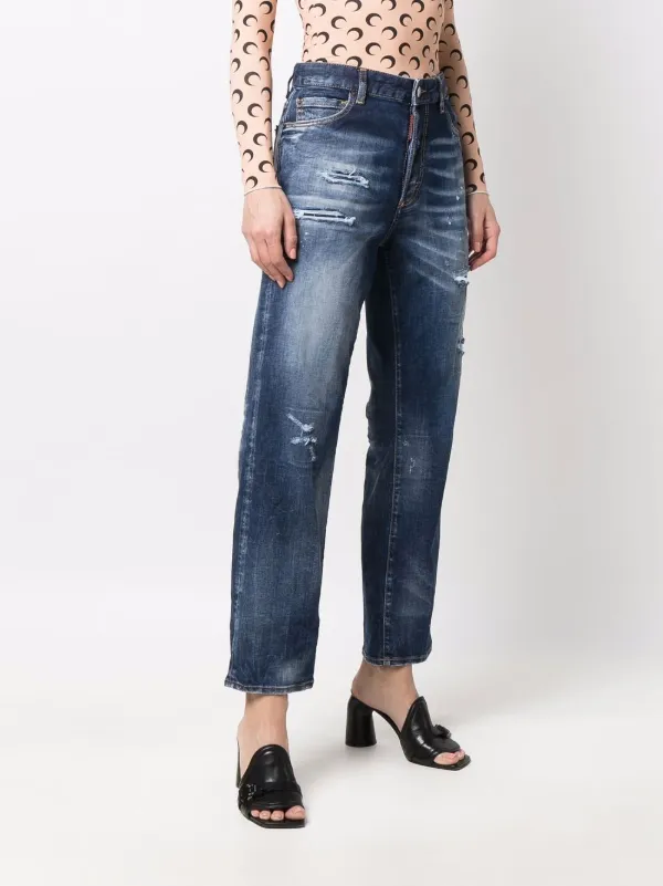 DSQUARED2 High Waist Jeans Im Distressed Look Blau FARFETCH DE