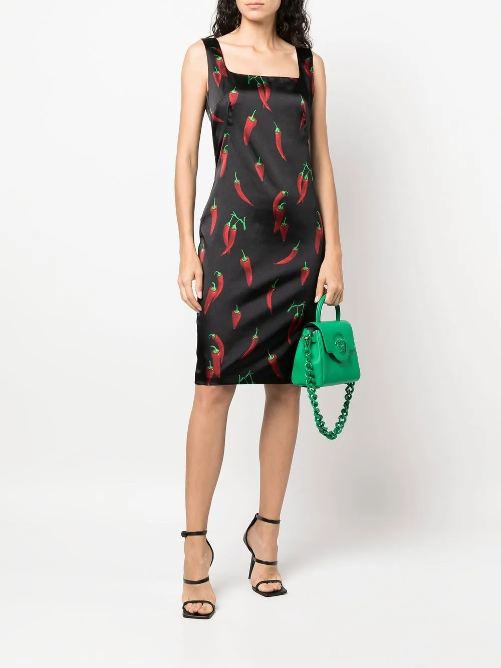 Pre-owned Dolce & Gabbana 2000s Chilli-print Midi Dress In Black | ModeSens
