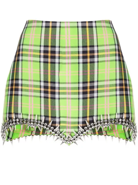 Area Crystal Trim Tartan Print Mini Skirt Farfetch