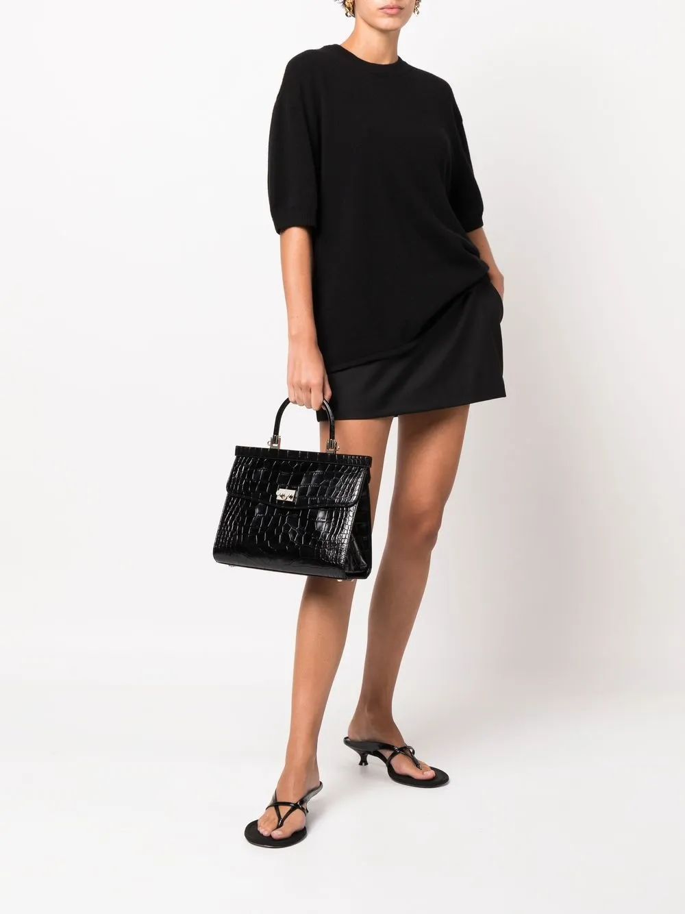 Rodo Black Paris Medium Mock Croc Leather Tote Bag | ModeSens