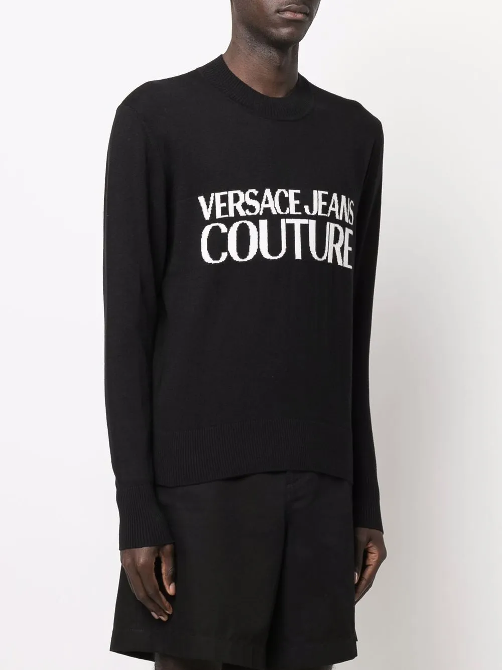 Versace Jeans Couture Logo Intarsia crew-neck Jumper | Black | FARFETCH