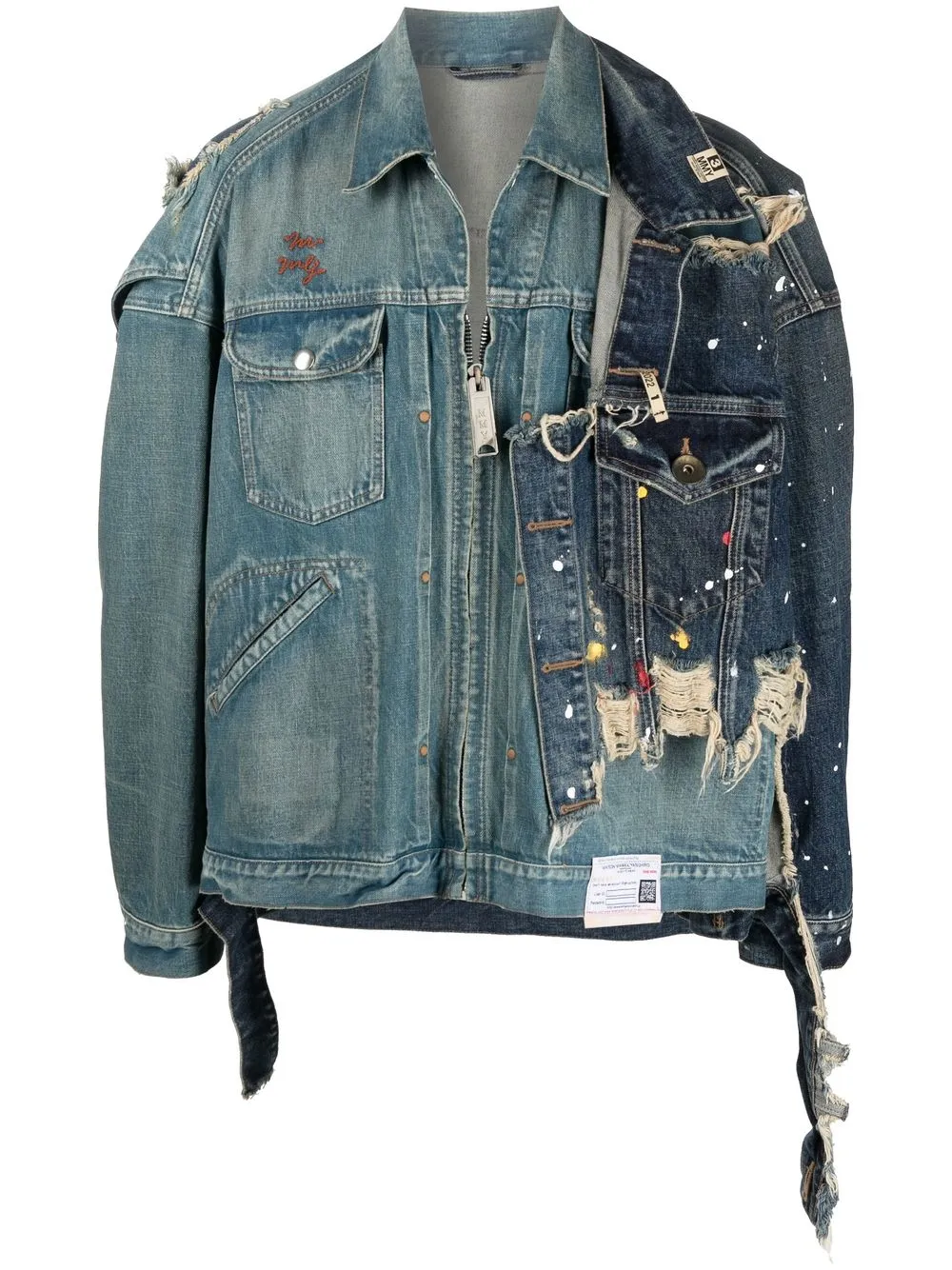 Miharayasuhiro Distressed Double Denim Jacket In Blue | ModeSens