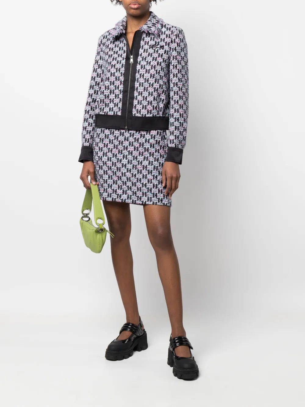 Karl Lagerfeld Monogram Tweed Jacket In Pink | ModeSens