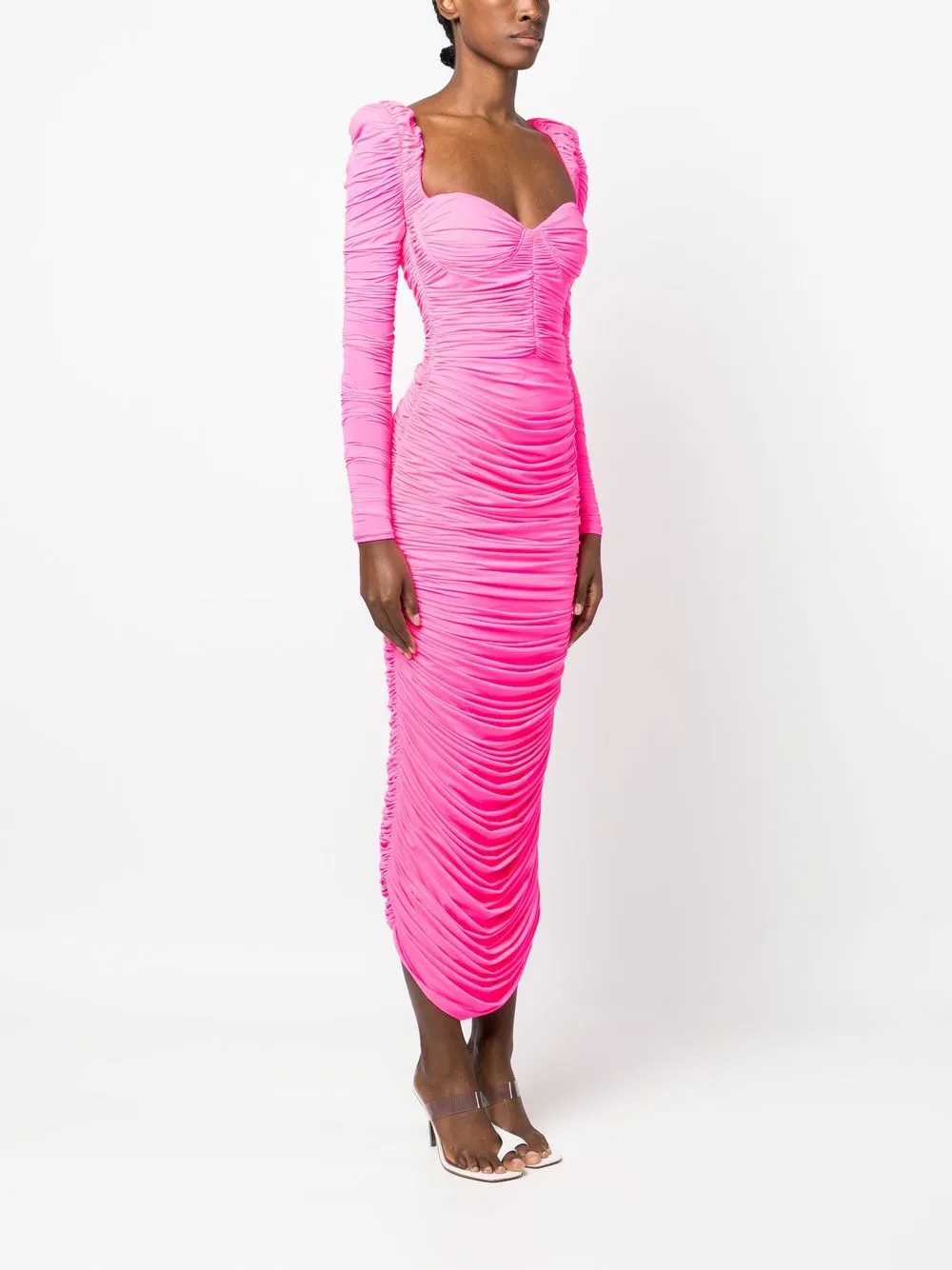 Alex Perry Pink Stanton Ruched Midi Dress | ModeSens