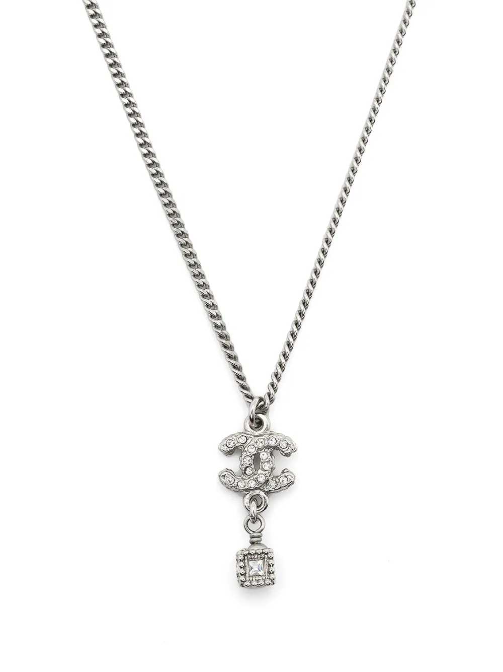 Chanel Cc Rhinestone-embellished Necklace In Silver | ModeSens