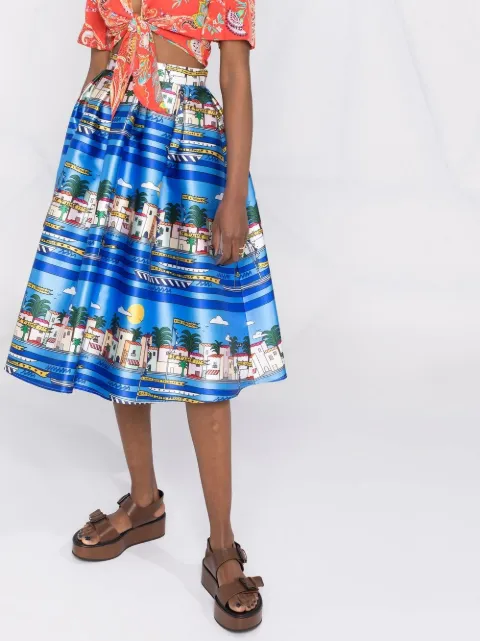 Alessandro Enriquez landscape-print Flared Full Skirt - Farfetch