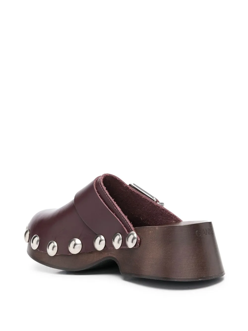 Ganni Retro Black Leather Clogs With Studs Woman In Burgundy | ModeSens