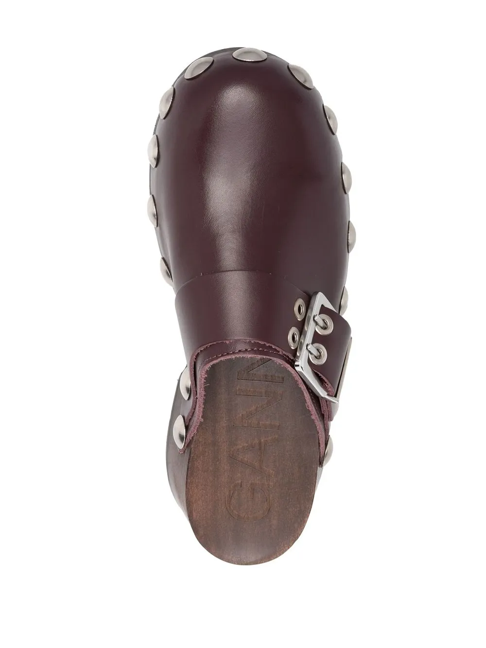 Ganni Retro Black Leather Clogs With Studs Woman In Burgundy | ModeSens