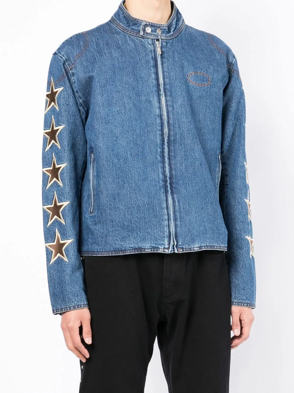 Afb Star-patch Denim Motorcycle Jacket In Blue | ModeSens