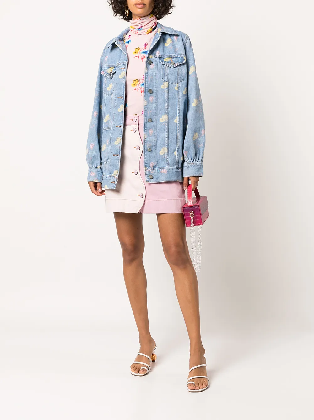 GANNI Floral print Oversized Denim Jacket Farfetch