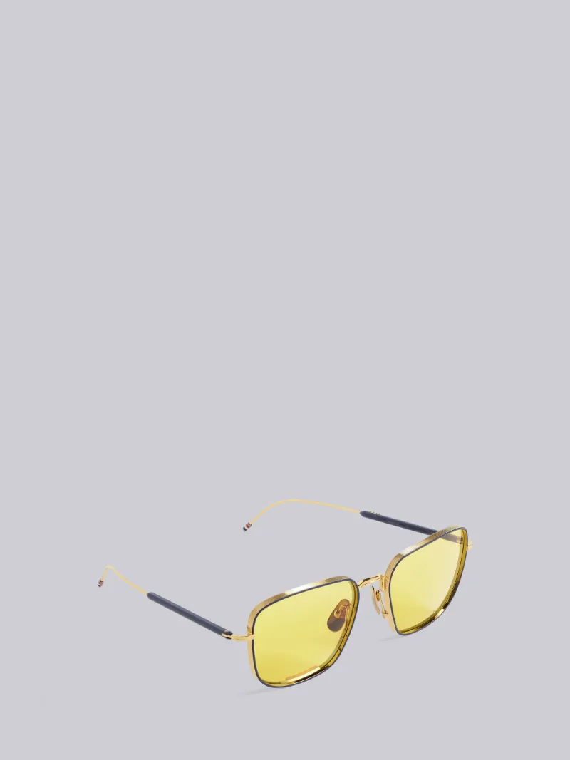 Tb124 Gold Navy And Amber Aviator Sunglasses Thom Browne Official