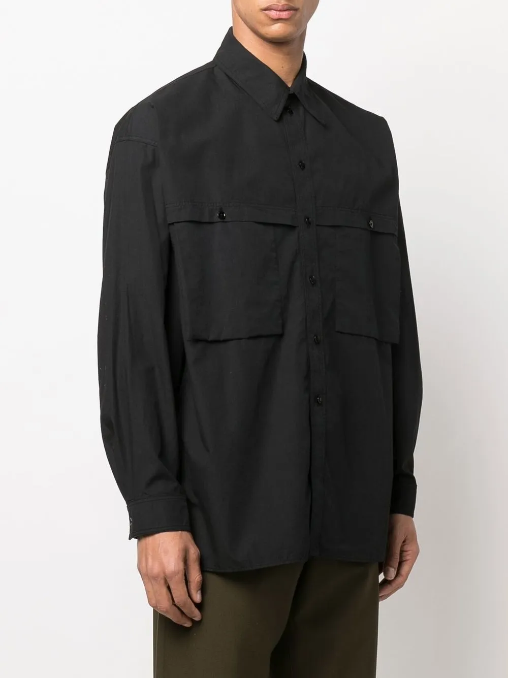 LEMAIRE flap-pocket Cotton Shirt | Black | FARFETCH