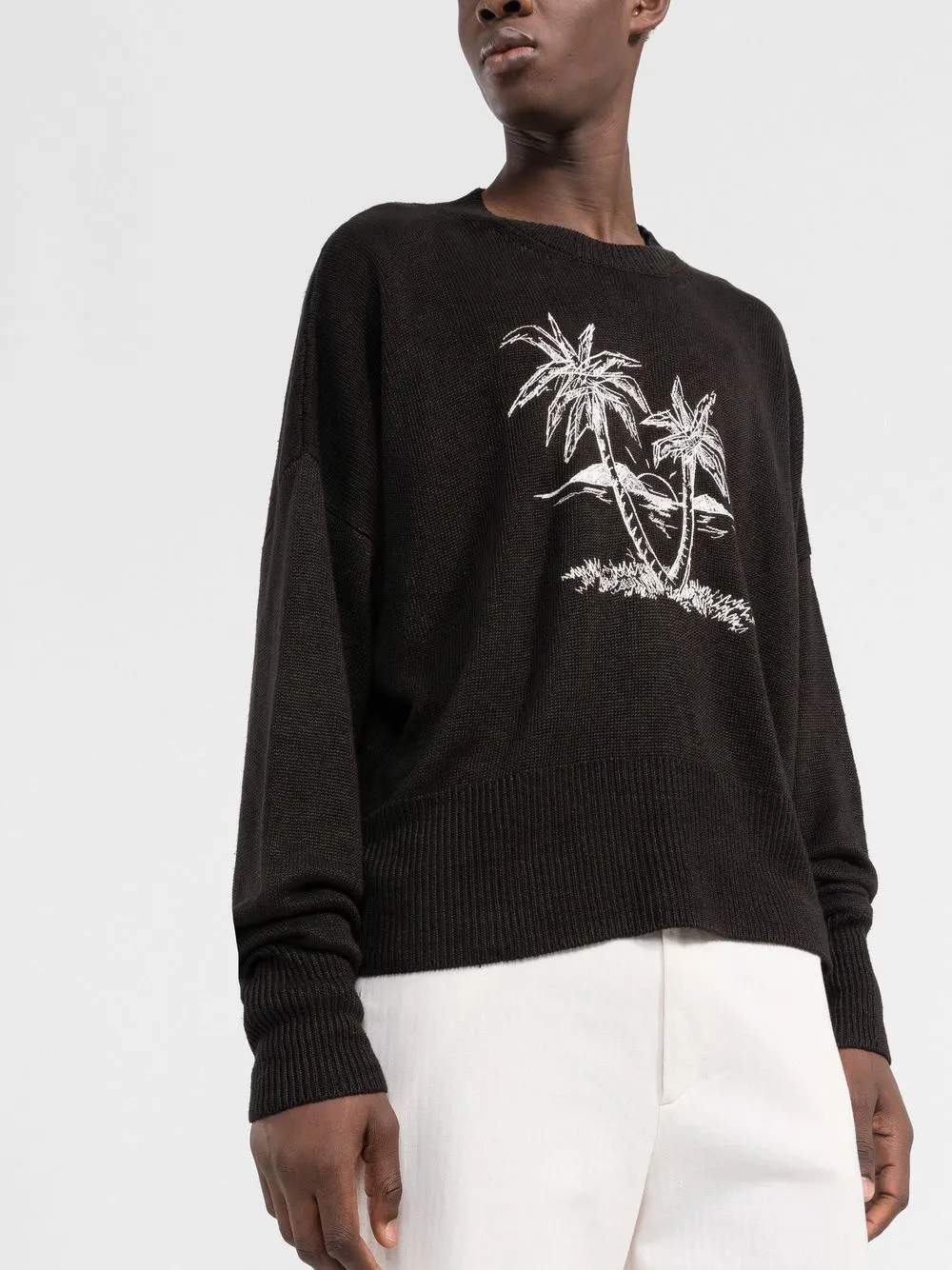 Palm Angels Palm Tree-print Linen Jumper | Black | FARFETCH