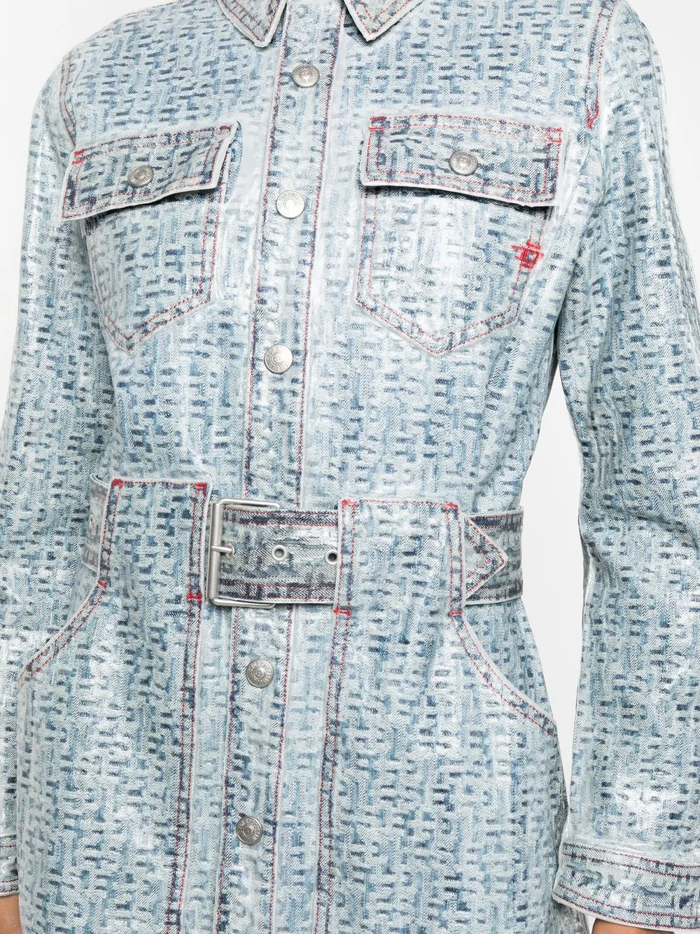 Diesel Belted Denim Mini Dress In Blue | ModeSens