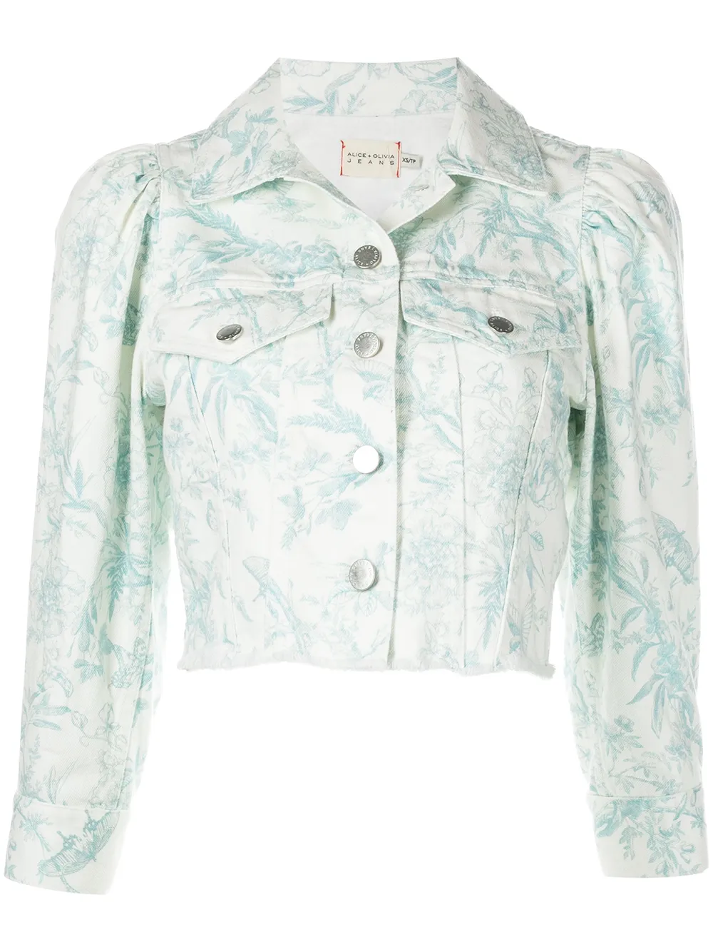 Alice And Olivia Lana Puff-sleeve Denim Jacket W/ Raw Hem In Antique Butterfly | ModeSens