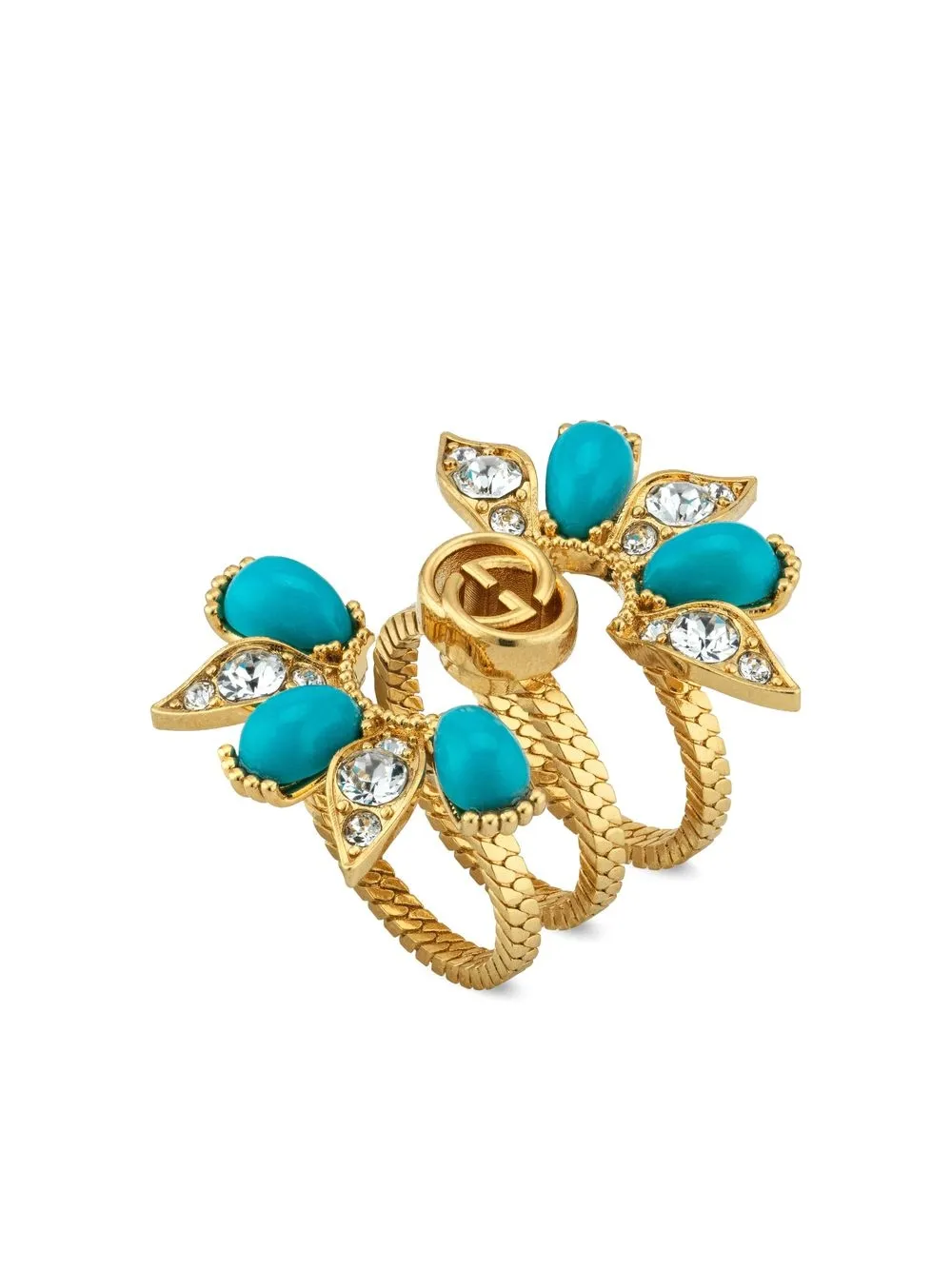 Gucci Interlocking G Stacked Flower Ring In Gold | ModeSens
