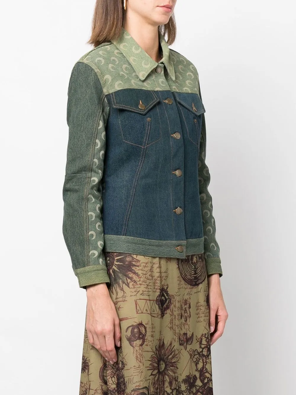 Marine Serre logo-print colour-block Denim Jacket - Farfetch