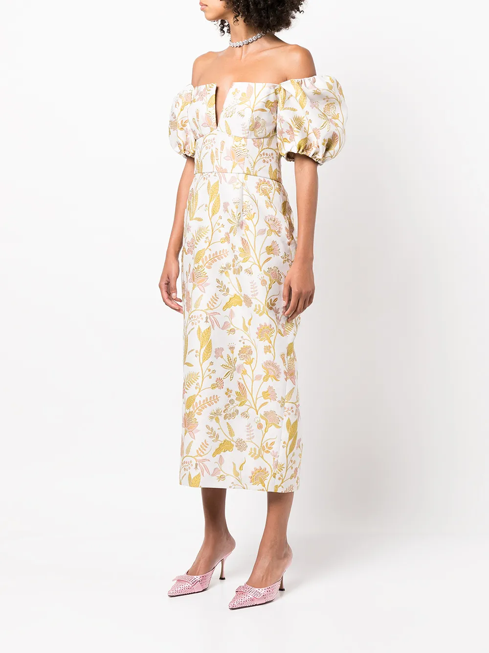 Markarian Yvette Floral Brocade Dress | White | FARFETCH
