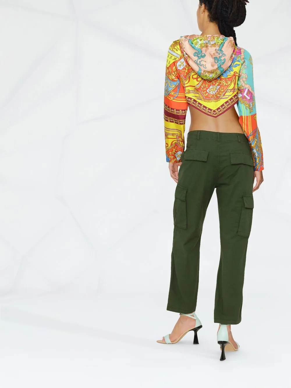 Versace Medusa Renaissance Silk Cropped Hoodie In Pink | ModeSens