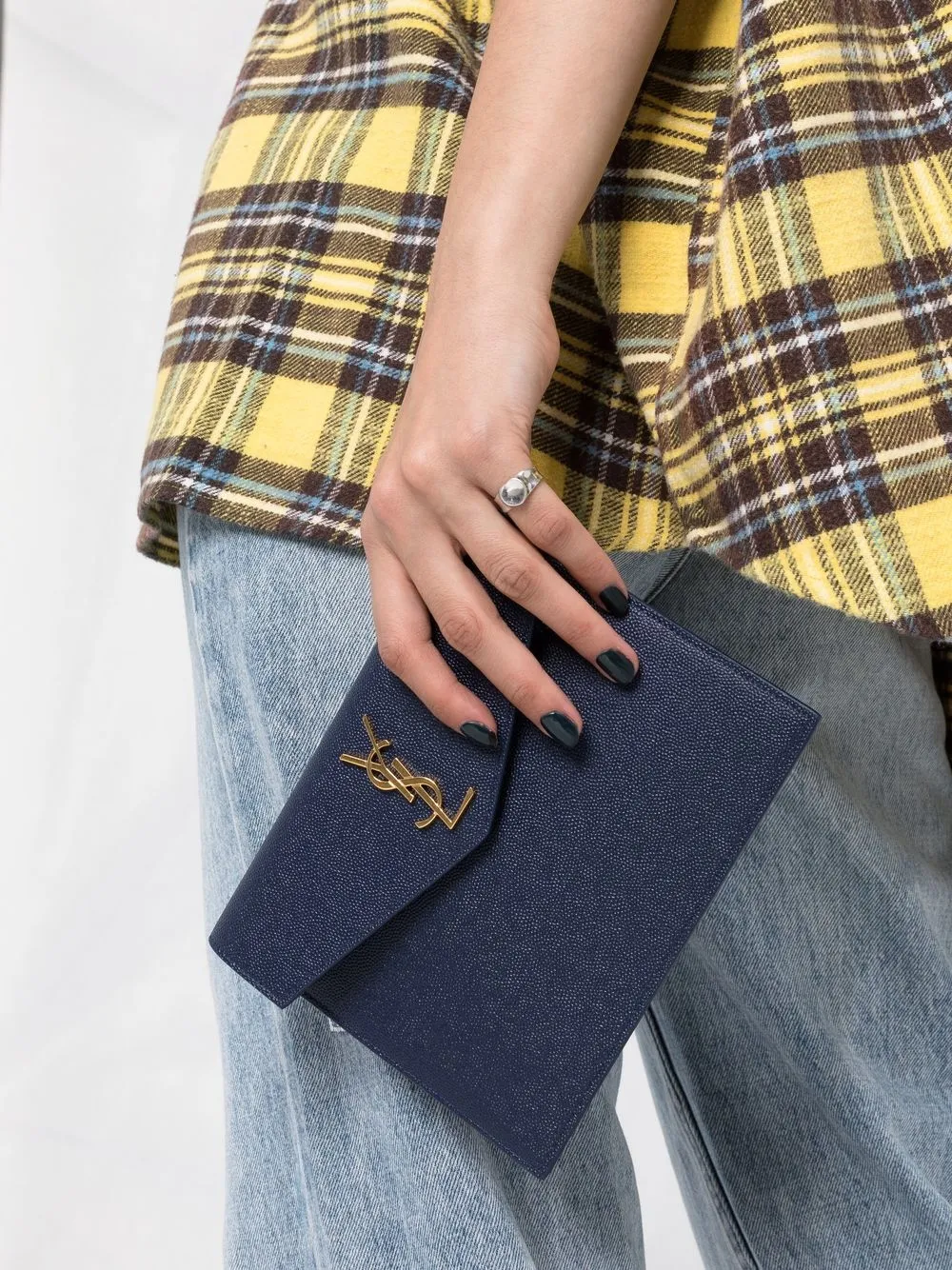 Saint Laurent Small Ysl Envelope Clutch In Blau | ModeSens