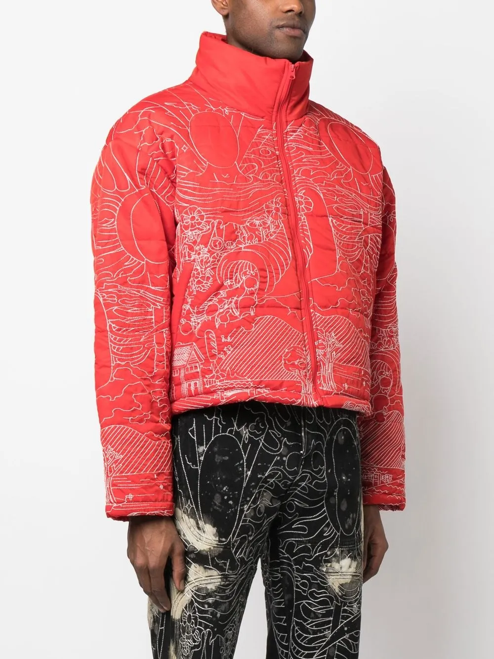 Who Decides War Duality Embroidered Padded Jacket In Red | ModeSens