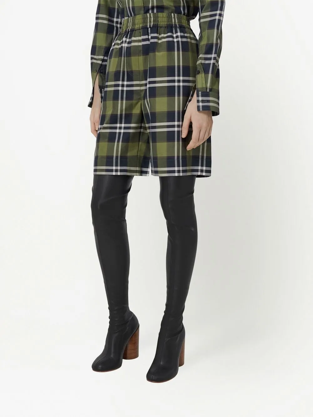 Burberry Checked Twill Shorts | Green | FARFETCH
